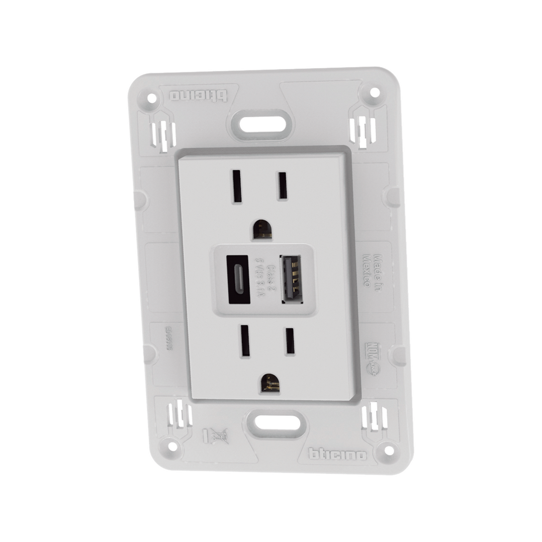 CONTACTO DUPLEX CON USB A + C BLANCO (JW4188ACQ) — Bticino Mexico